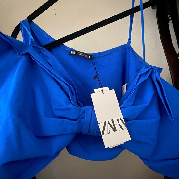 Zara | Tops | Zara Royal Blue Crop With Bow | Poshmark